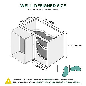 YITAHOME Swing Right Blind Corner Kitchen Cabinet Pull Out Organizer for 36", 2 Tier Swing Tray, Soft Close Blind Organizer for Left Handed Open Blind Kitchen Cabinet