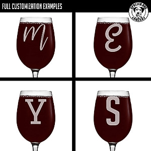 Spotted Dog Company Personalized Etched 16oz Stemmed Wine Glass Cup, Red Wine Gifts for Women Her Mom, Drinking Glasses, Birthday Decorations Decor - Pick Your Letter