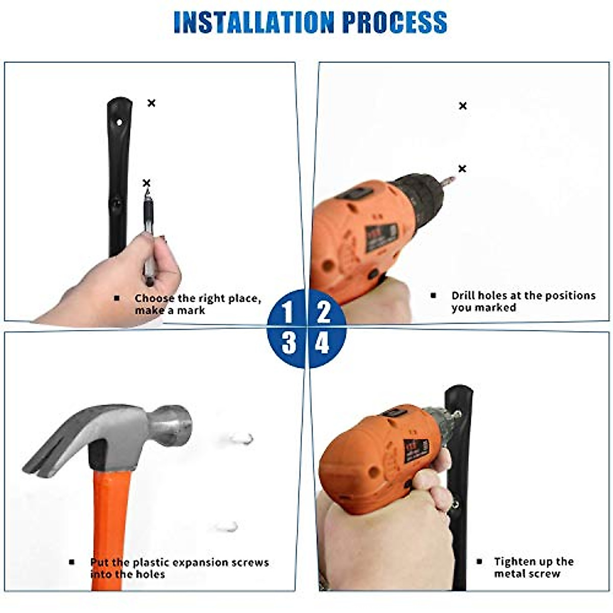 HauSun Heavy Duty 9" Arm Large Indoor Outdoor Storage Hooks Hangers with EVA Protector, Wall Mount Garage Hangers & Organizer for Ladders,Tools,Bikes,Jeep Door Hanger| 6 Pack