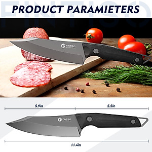 FINTISO Kitchen Knife Premiun 14C28N Steel Viking Knife, Japanese Chef Knife with G10 Handle, Boning Knife for Meat Cutting for Home, Outdoor, Best Gift (Black)