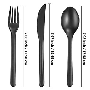 Supernal 180pcs Plastic Silverware Heavy Duty Matt Black Silverware Set Plastic Reusable Wheat Straw Cutlery Set Wheat Straw Reusable Spoon Knife Forks Set Tableware Dishwasher Microwave Safe
