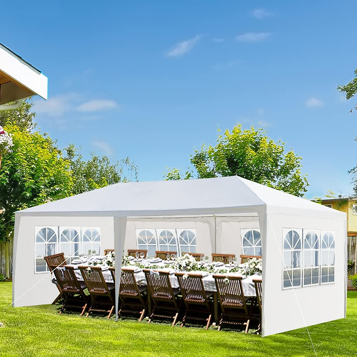 SEALAMB 10x20 FT Heavy Duty Gazebo Canopy Party Tent, Durable Waterproof Pe Cloth, Outdoor Patio Party Tent Wedding Tents with 4 Removable Sidewalls for Backyard and Garden
