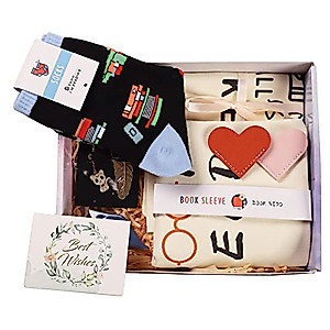 LESEN Book Lovers Gifts for Women - Ideal Reader Gifts Box Basket for Librarian or Best Friend - Includes a Tote Bag,Book Sleeve,Socks,Bookmarks