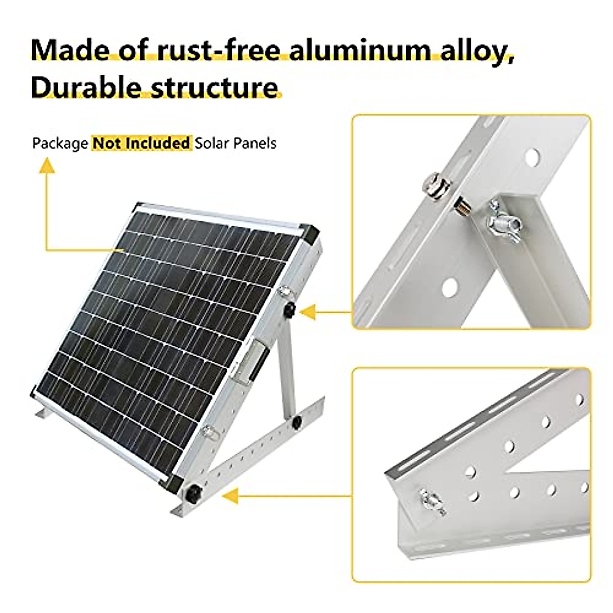 Powrocket Adjustable Solar Panel Tilt Mount Brackets,22 inch Solar Panel Racks with Foldable Tilt Legs on Flat Surface for Off-Grid Systems RV, Roof, Boat