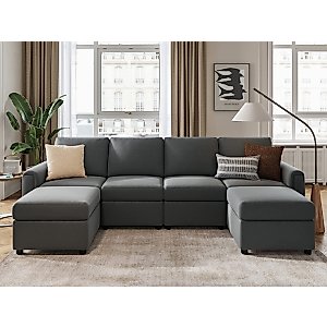 LINSY HOME Modular Sectional Sofa, Convertible U Shaped Sofa Couch with Storage, Memory Foam, Modular Sectionals with Ottomans, 6 Seat Sofa Couch with Chaise for Living Room, Dark Grey
