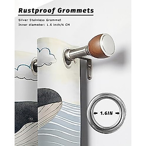 Waterproof Outdoor Curtains for Patio, Cartoon Whale Under the Sea and Clouds Weatherproof Privacy Outdoor Drapes, Grommet Top Outside Curtains for Gazebo Porch Pergola Cabana, 52x108 Inch