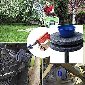 VAKS 3 Packs Lawn Mower Blade Sharpener, Universal Wear Resistant Double Layer Corundum Lawn Mower Blade Sharpener for Any Power Drill Hand Drill, Double Layer Grindstones Easy to Use