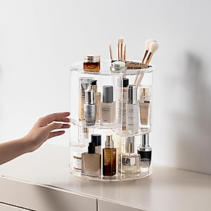 HBlife 360 Rotating Makeup Organizer Adjustable Carousel Large Capacity Revolving Perfume Organizer Skincare Organizers Cosmetic Storage Spinning Holder for Vanity, Clear
