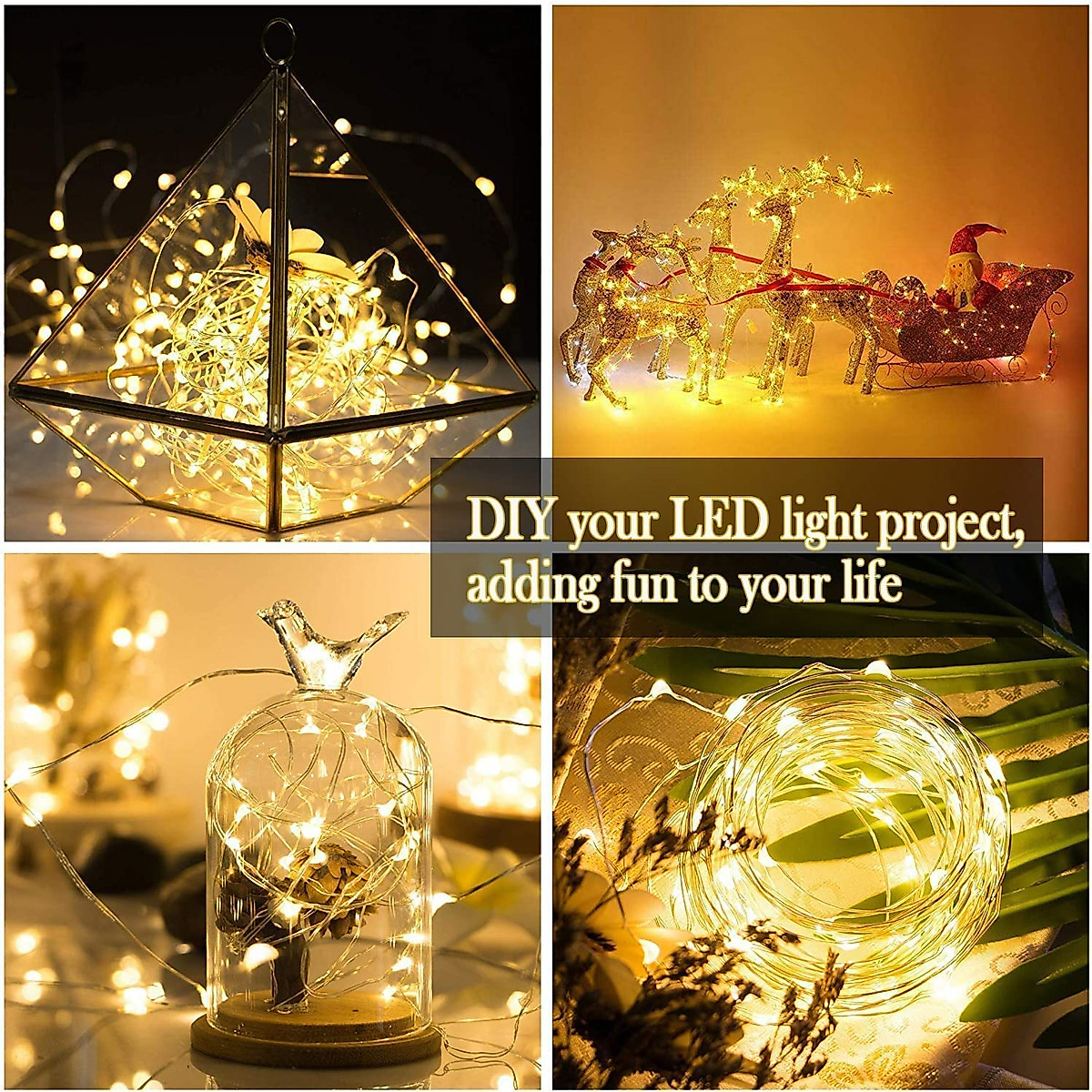 UFAY 15 Pack Fairy Lights Battery Operated(Batteries Included), 10ft 30 LED Silver Wire String Lights Waterproof Firefly Mini Led Starry Light for Party Crafts Wedding Christmas Decor(Warm White)