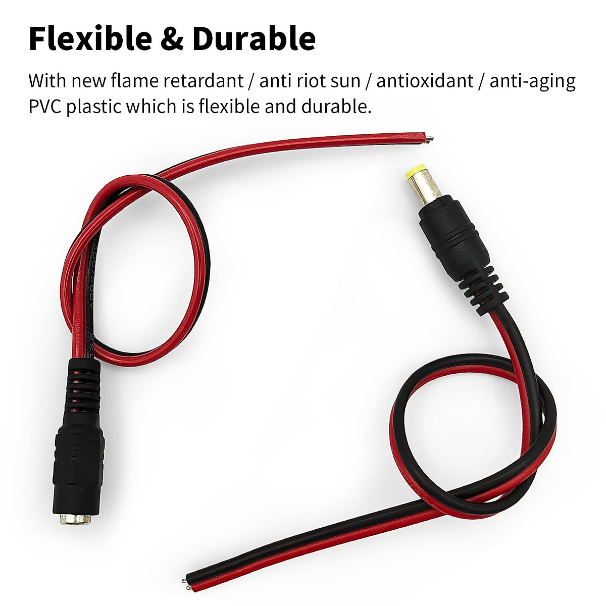 18AWG DC Power Cable, 6 Pairs DC Power Pigtail Cable Wire, 12V 5A Male & Female Connectors, Suitable for CCTV Security Cameras and Lighting Power Adapters(5.5mm x 2.1mm, 6 Pairs)