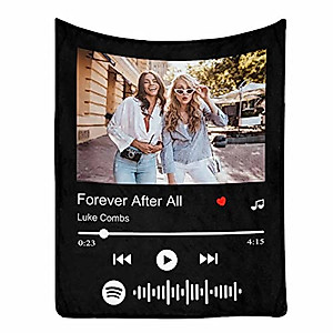 Personalized Blanket Best Friend Birthday Gifts for Women, Spotify Code Music Blanket with BFF Photo Custom Long Distance Friendship Blanket for Bestie Throw Blanket with Song Artist for Sister 30x40