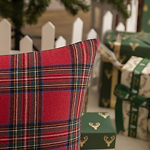 AQOTHES Pack of 2 Christmas Plaid Decorative Throw Pillow Covers Scottish Tartan Cushion Case for Farmhouse Home Holiday Decor Red and Green, 18 x 18 Inches
