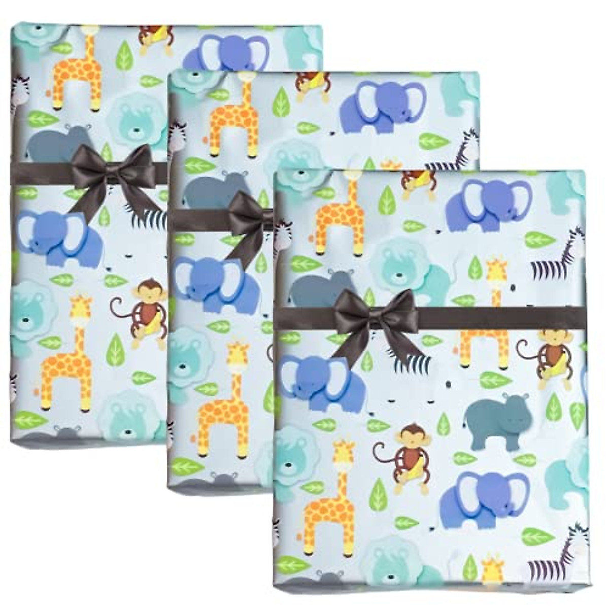 Zoo Animals Lion Elephant Giraffe Baby Shower Wrap Wrapping Gift Paper 12ft Folded with Gift Tags