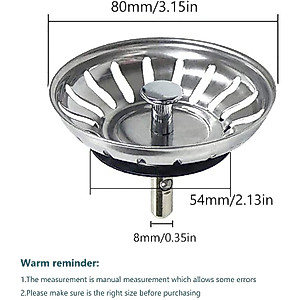 Kitchen Sink Strainer Kitchen Sink Plug, 2 Pack Universal Sink Plugs Bath Plug Strainer Plug, Thickened Stainless Steel Sink Plug Strainer For Kitchen Bathroom Home Office Hotel, Diameter 80Mm