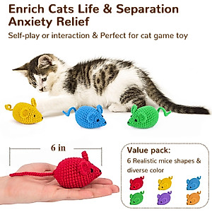 Retro Shaw Catnip Toys Mice,Interactive Cat Toys for Indoor Cats Kitten,6 Pack Woolen Yarn Crochet Mouse Catnip Animals Toys,Cat Nip Chew Toys for Kitten Teething Cleaning