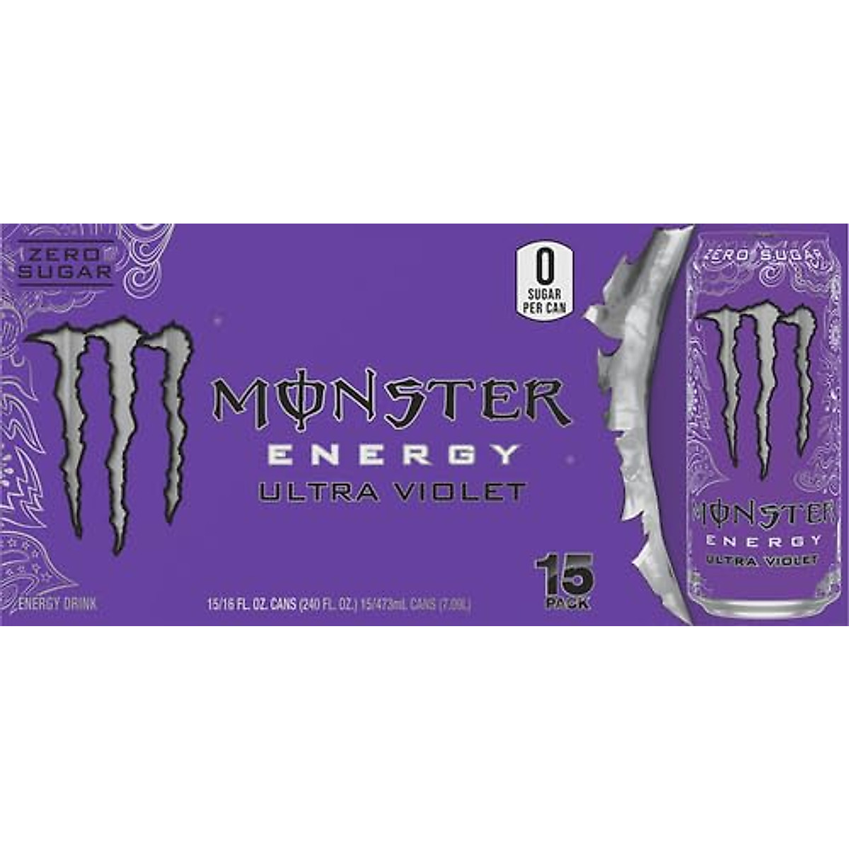 Monster Energy Ultra Violet, Sugar Free Energy Drink, 16 Ounce (Pack of 15)