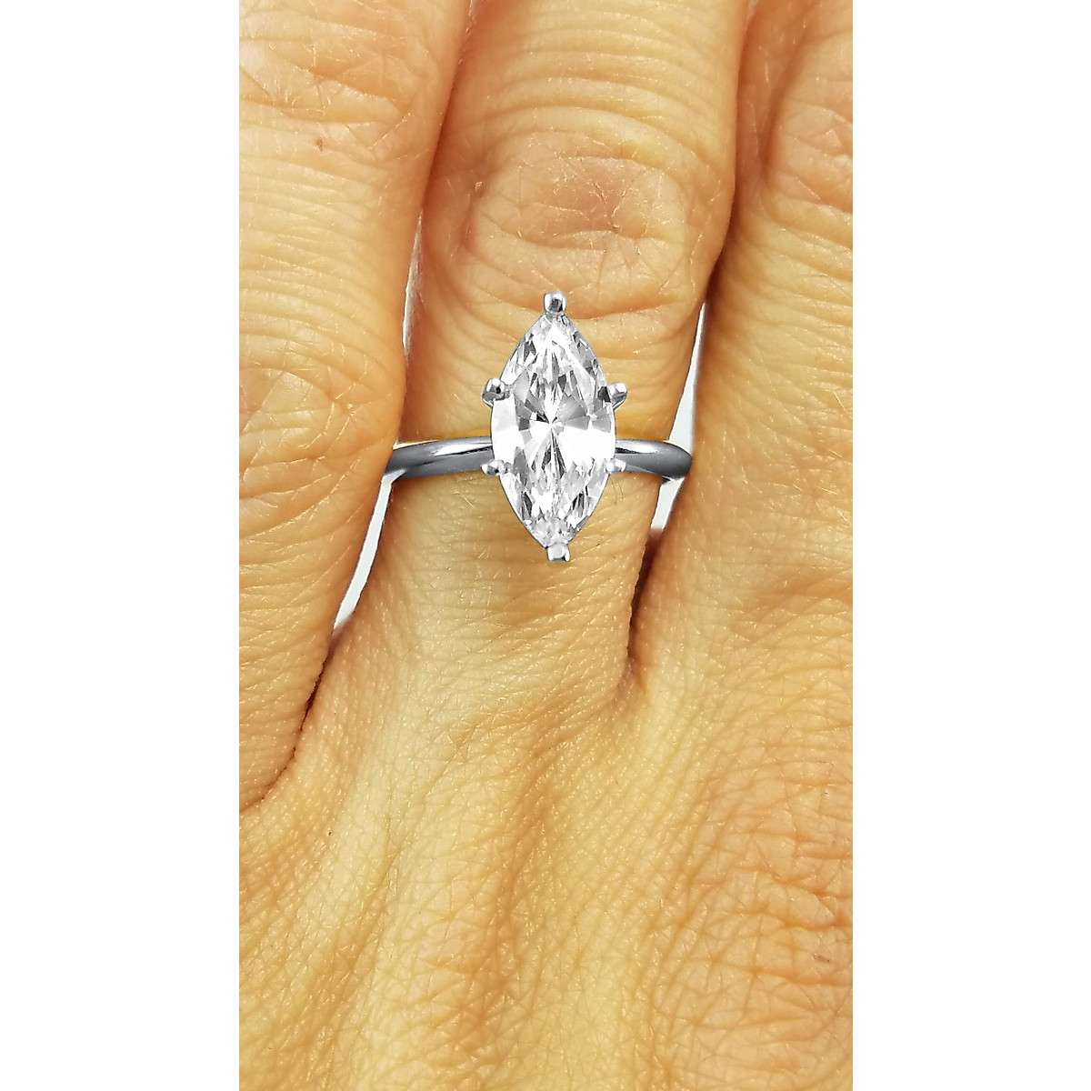 Eternal Jewelry 14K White Gold CZ Cubic Zirconia Marquise 2 Carat solitaire Engagement Ring 6 Prong (4.75)