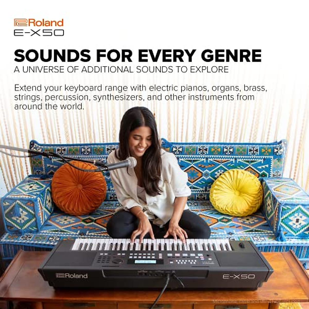 Roland E-X50 Electronic Arranger Keyboard – Easy-to-use | Stereo Speakers | Bluetooth | Professional Sounds | Mic Input | Auto-Accompaniment Function, Black