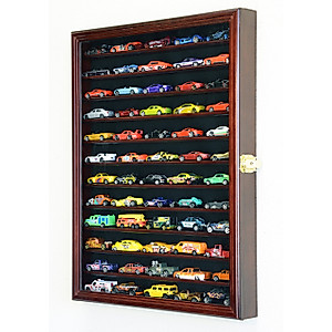 Hot Wheels Matchbox 1/64 Scale Diecast Model Display Case Cabinet Wall Rack w/98% UV Door -Cherry