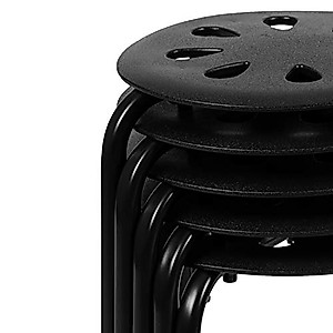 EMMA + OLIVER Plastic Nesting Stack Stools - School/Office/Home, 17.5" Height, Black (5 Pack)
