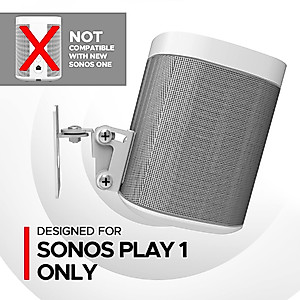 Play 1 Wall Mount, White, Compatible with Sonos Play:1 Only, Adjustable Swivel & Tilt Mechanism, Mounting Bracket includes All Fixings