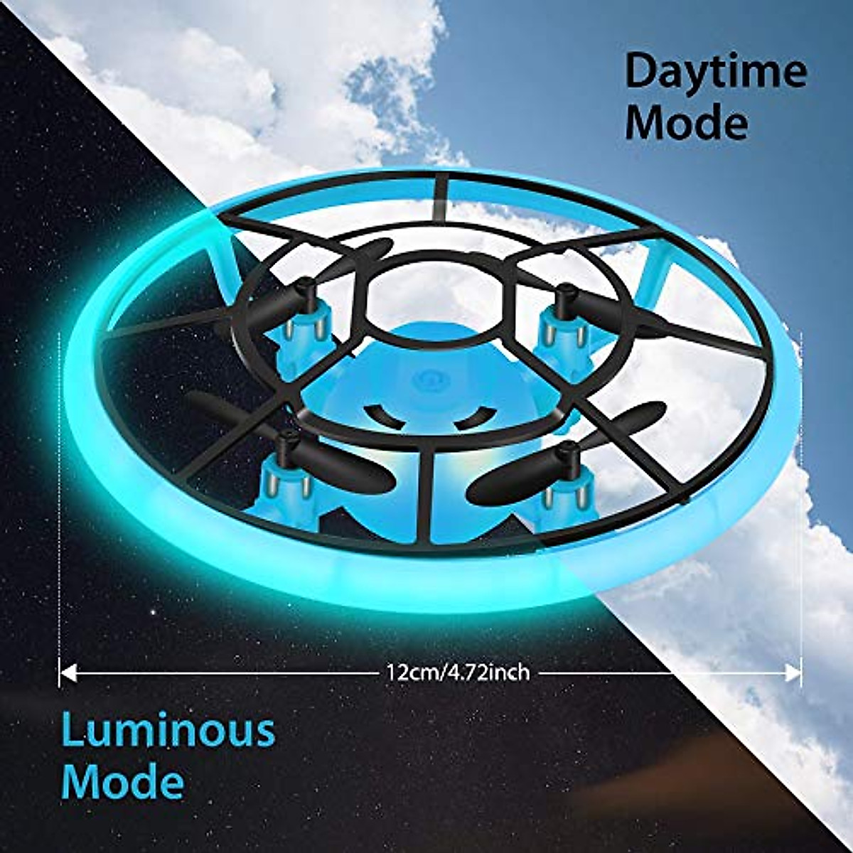 HR Mini Drones For Kids,RC Drone For Beginners With Neno Light,RC Helicopter Quadcopter With Altitude Hold,360° Rotating,Shinning Led Lights,2 Batteries,Kids Gifts Toys For Boys Girls (Blue)