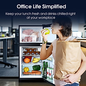 Anypro 3.2Cu.Ft Mini Fridge with Freezer, 2 Door Compact Refrigerator, Small Fridge with 7 Level Thermostat LED Light, Small Refrigerator with Freezer for Bedroom, Office, Dorm, Back to School, Silver