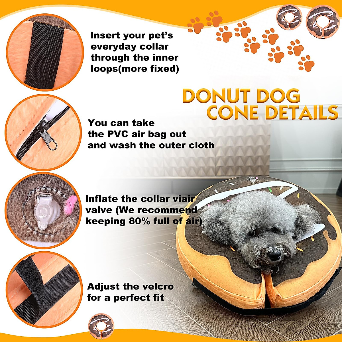 BGGo Inflatable Dog Cone, Dog Donut Collar for After Surgery, Soft Adjustable Blow up Dog E-Collar for Small Medium Large Dog and Cats
