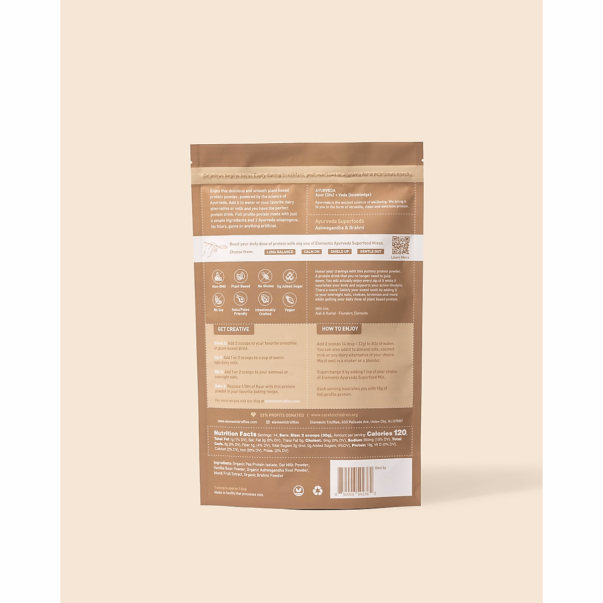 Elements Plant Based Vegan Vanilla Protein Powder - Meal Replacement Shake Made from Pure Organic Yellow Peas & Vanilla Bean Powder - Keto, Dairy Free, Soy Free, Paleo, and Non-GMO - 1lb - 14 Servings