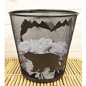 Ebros Wildlife Rustic Black Bears Roaming Pine Trees Forest by The Mountains Metal Wire Waste Basket Bin 14" Diameter Bear Home and Bathroom Accent Western Country Cabin Lodge Decorative Trash Can