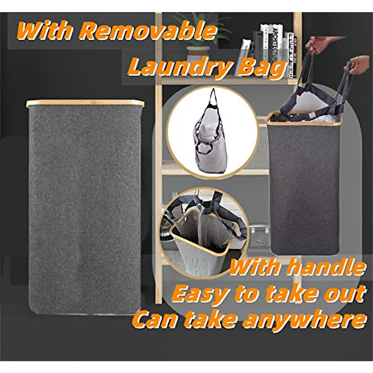 laundry basket with lid100L Bamboo Laundry Basket with Lid laundry hamper with removable bag Water-proof Dirty Clothes Hamper Collapsible Laundry Baskets for Clothes Storage and Bedroom (Square, new-grey) (Square, new-grey)