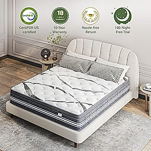 Naiveer Queen Mattress 10 Inch, Memory Foam Hybrid Mattress, Queen Size Mattress in A Box, Individually Wrapped Coils, CertiPUR-US Certified, Medium Firm Mattress for Back Pain & Pressure Relieve