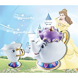 miaomimi Cartoon Beauty and The Beast Tea Set Teapot Cup Mrs Potts Sugar Pot Bowl Chip Mug Plate Saucer Kettle Milk Coffee Creative Gift (Color : 1 Pot 2 Cup 1 Sugar): Tea-for-One Sets