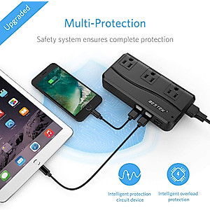 BESTEK Universal Travel Adapter 220V to 110V Voltage Converter with 6A 4-Port USB Charging and UK/AU/US/EU Worldwide Plug Adapter (Black)