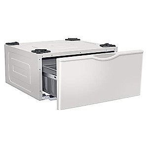 SAMSUNG 27-Inch Washer Dryer Pedestal Stand w/ Pull Out Laundry Storage Drawer, Stainless Steel, WE402NE/A3, Ivory