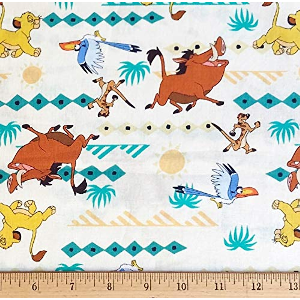 1 Yard - The Lion King Characters Striped on White Cotton Fabric - Officially Licensed (Great for Quilting, Sewing, Craft Projects, Throw Blankets & More) 1 Yard X 44"