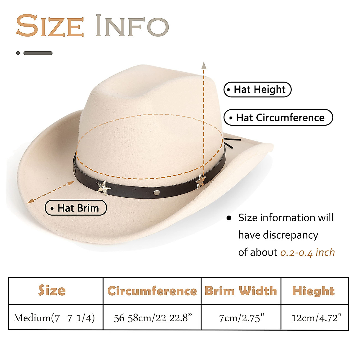 Lisianthus Women Men Western Cowboy Cowgirl Hat Outdoor Felt Wide Brim Hat Star-Beige