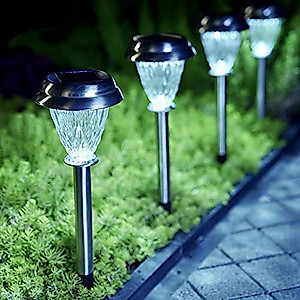 DAMAYCA 6 Pack Solar Lights Outdoor for Garden Pathway Walkway Driveway Sidewalk Yard Stainless Steel Glass Landscape Lights Solar Powered for Landscape Lighting. (Silver, Warm Light)
