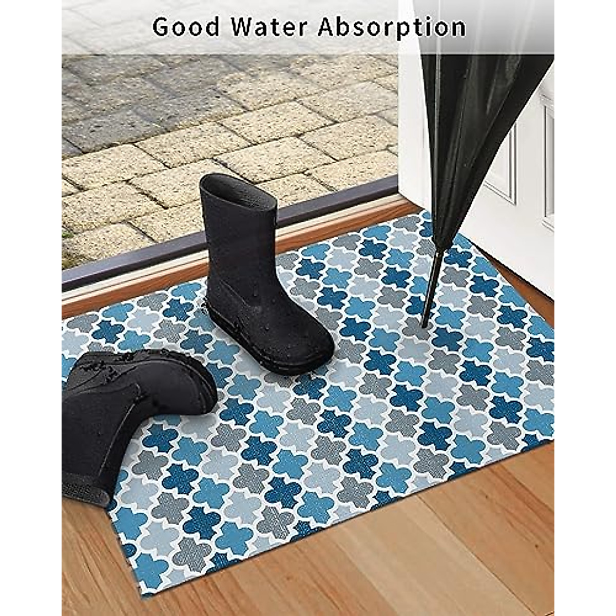 Front Door Mat, Non - Slip Absorbent Door Entry Mats, Doormats Indoor/Outdoor Entrance Small Rugs, Retro Moroccan Tile Pattern Print Doormat - Easy to Clean Floor Mats for Home 20x32 Inch