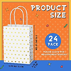 24 Pcs Gold Dot Gifts Bags Small Gift Bags Small Size Mini Gift Bag with Handles Paper Gift Wrap Bags for Nurse Teacher Party Favors Wedding Party Supplies (White, 5.9 x 4.3 x 2.4 Inch)