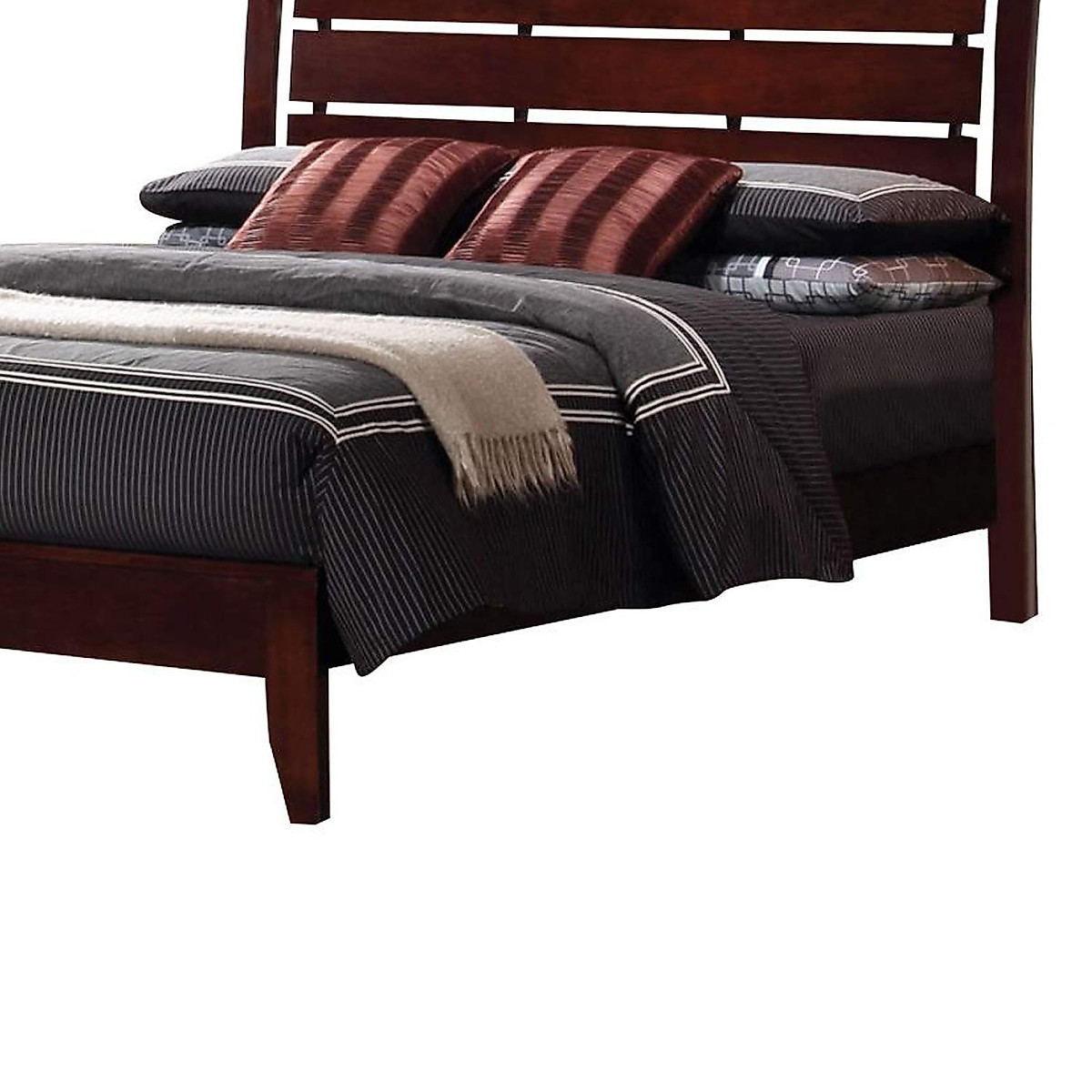 Benjara Transitional California King Size Wooden Bed with Slatted Headboard, Brown