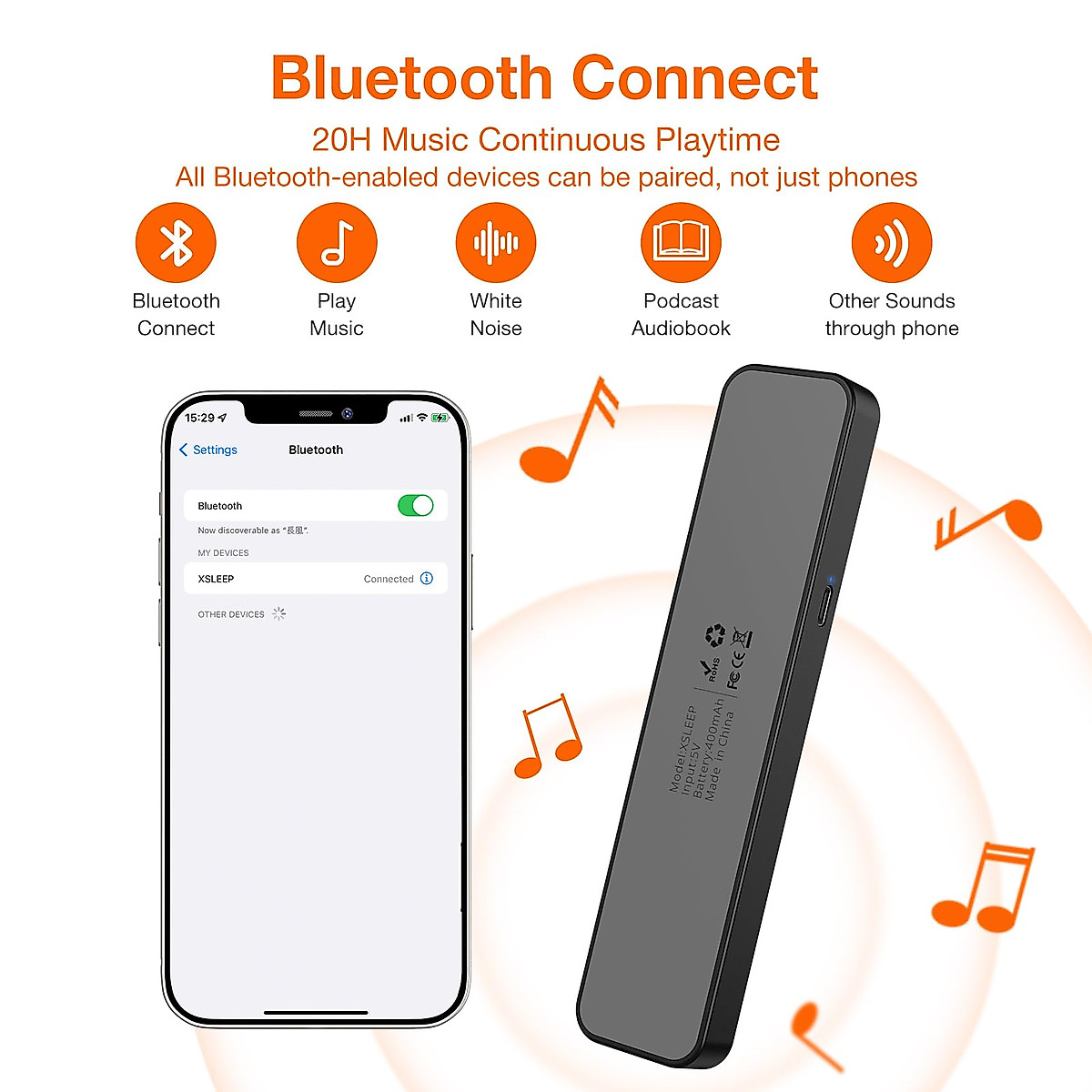 Lopuion Bluetooth Pillow Speaker for Sleeping, Mini Bone Conduction Pillow Speaker with Stereo Bass, Bluetooth Sleep Headphones for Deep Sleeping, Portable Pillow Speaker with Volume Control-Gray