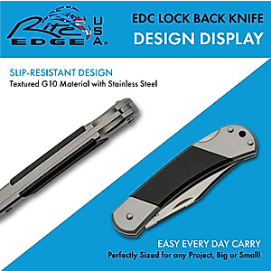 Szco Supplies 8.5” Black G10 Handled Lock Back Folding EDC Utility Knife with Leather Sheath