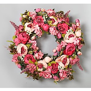 ArtficialFlower Peony Wreaths for Front Door Spring Wreaths 23 inch Front Door Wreaths Summer Wreaths Fall Wreaths for Outside Door or Window Decor