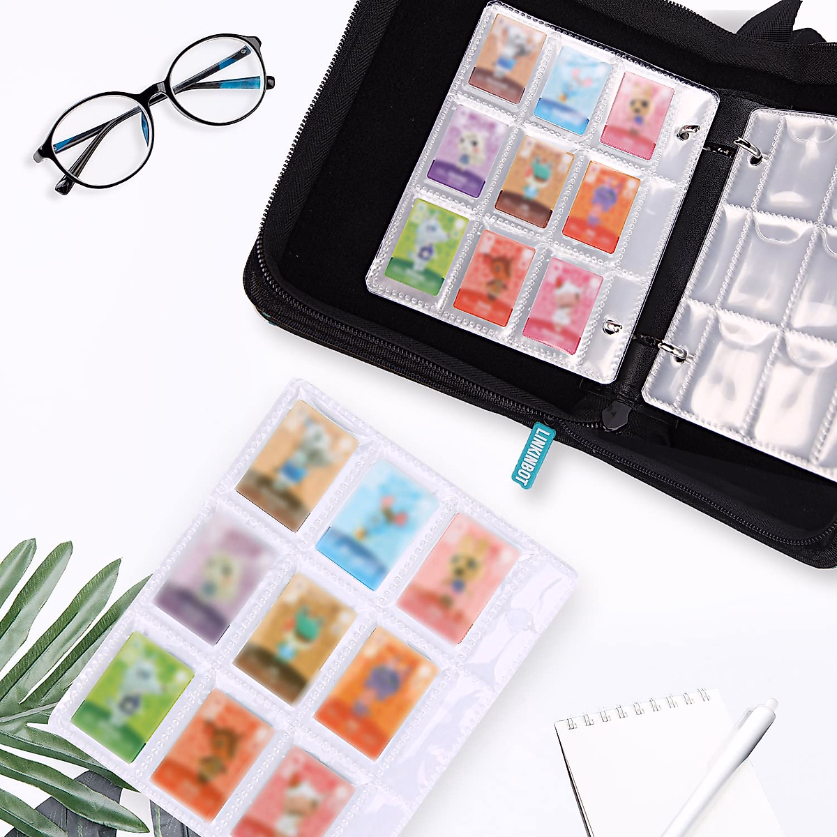 495 Pockets Binder Holder for Animal Crossing Mini Amiibo Cards, 1.3"x1" ACNH NFC Tag Game Cards Carrying Case (Leaf, Plus)