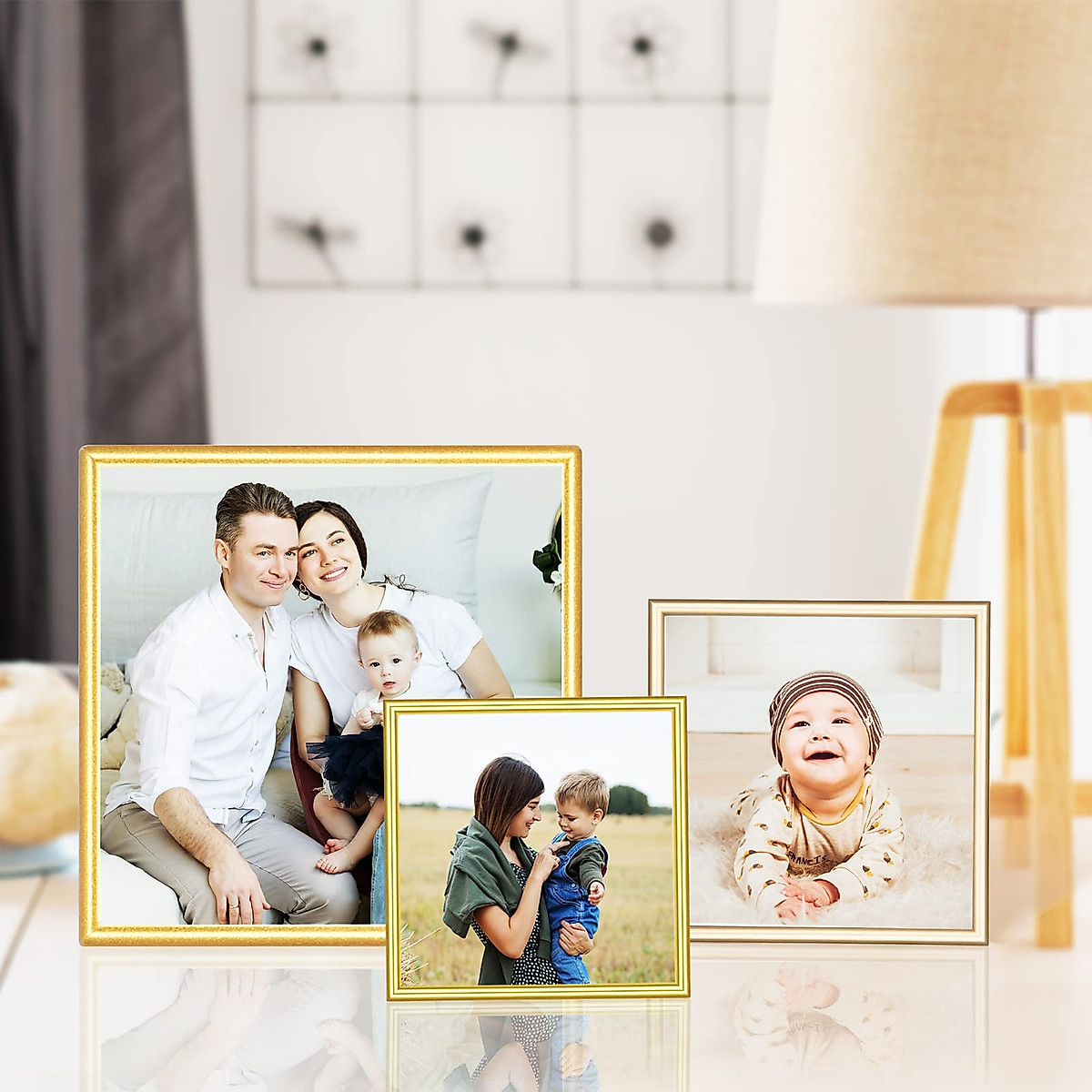 Autjvy 4x4 Picture Frames Gold - Brushed Brass Modern Simple Thin Aluminum Metal Photo Frame with HD Real Glass, Display for Tabletop and Wall Collage. (2 Pack)