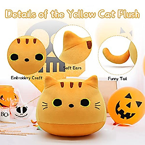 LSYDCARM 9" Kawaii Yellow Fat Cat Plush Pillow Toy, Soft Stuffed Animal for Kids, Birthday, Christmas, Home Decoration