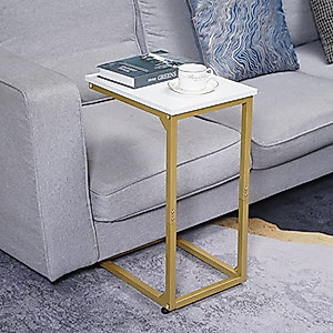 AMHANCIBLE C Shaped Side Table Set of 2, Couch Tables End Table That Slide Under, for Small Space, TV Trays for Living Room, Bedroom, Metal Frame, Acent Golden White HET02GWT