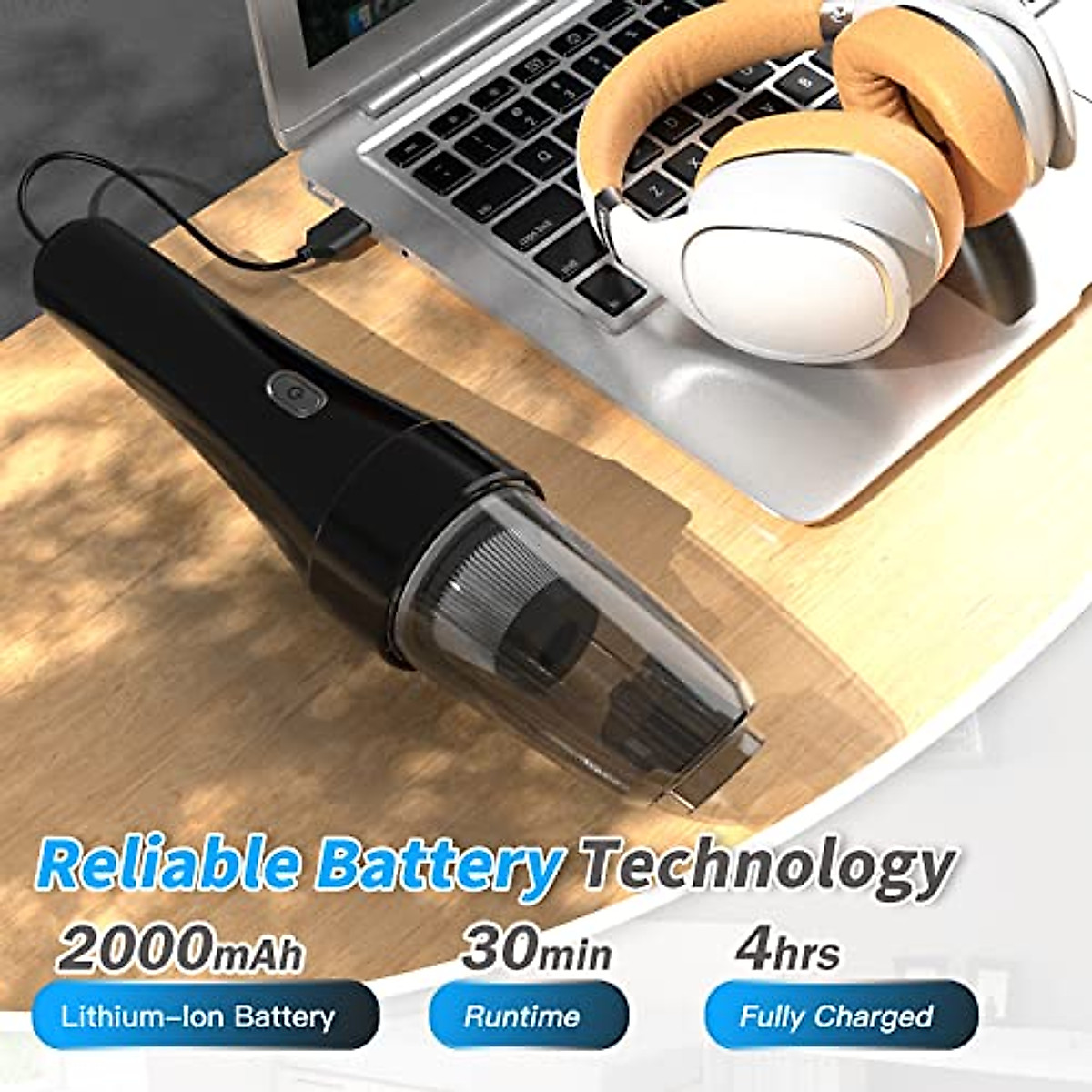 CAMFUN Mini Handheld Car Vacuum Cordless, Upgrade Version Air Duster and Inflation 3 in 1, Rechargeable with Strong Suction for Pet Hair, Home and Car Cleaning, Model GV01, Black