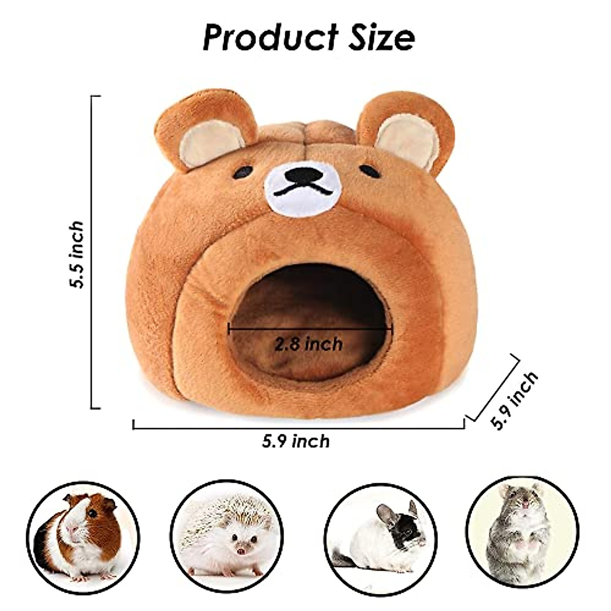 PIXRIY Guinea Pig Cave Bed, Small Animal Washable Cage Accessories Pet Hideout Bed House Anti-Slip for Hamsters,Chinchilla and Hedgehogs (Bear)